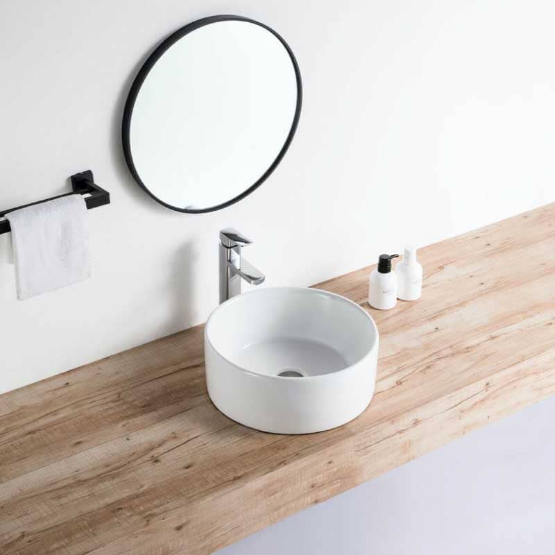 Lavabo blanco brillante sobre encimera cerámico DAVIA Ø40,5 cm ...