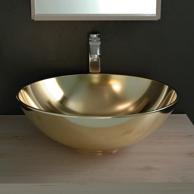 Lavabo dorado brillante sobre encimera cerámico TULUM Ø40 CM – Entorno Baño