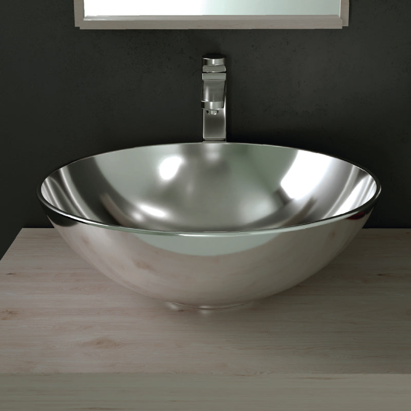 Lavabo plata brillante sobre encimera cerámico TULUM Ø40 CM – Entorno Baño