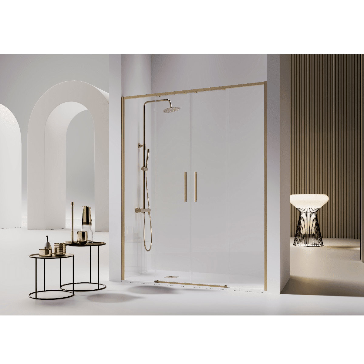 Frontal de ducha 2 Fijos + 2 Puertas Correderas DELTA 2 Dorado ...
