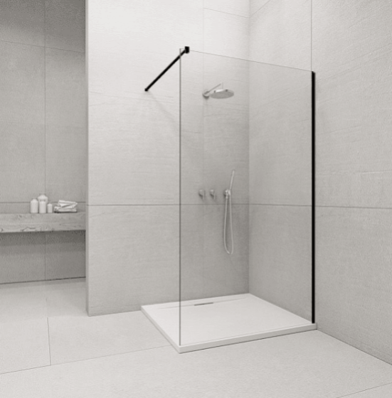 Panel fijo de ducha WALK IN Perfil Negro – Entorno Baño